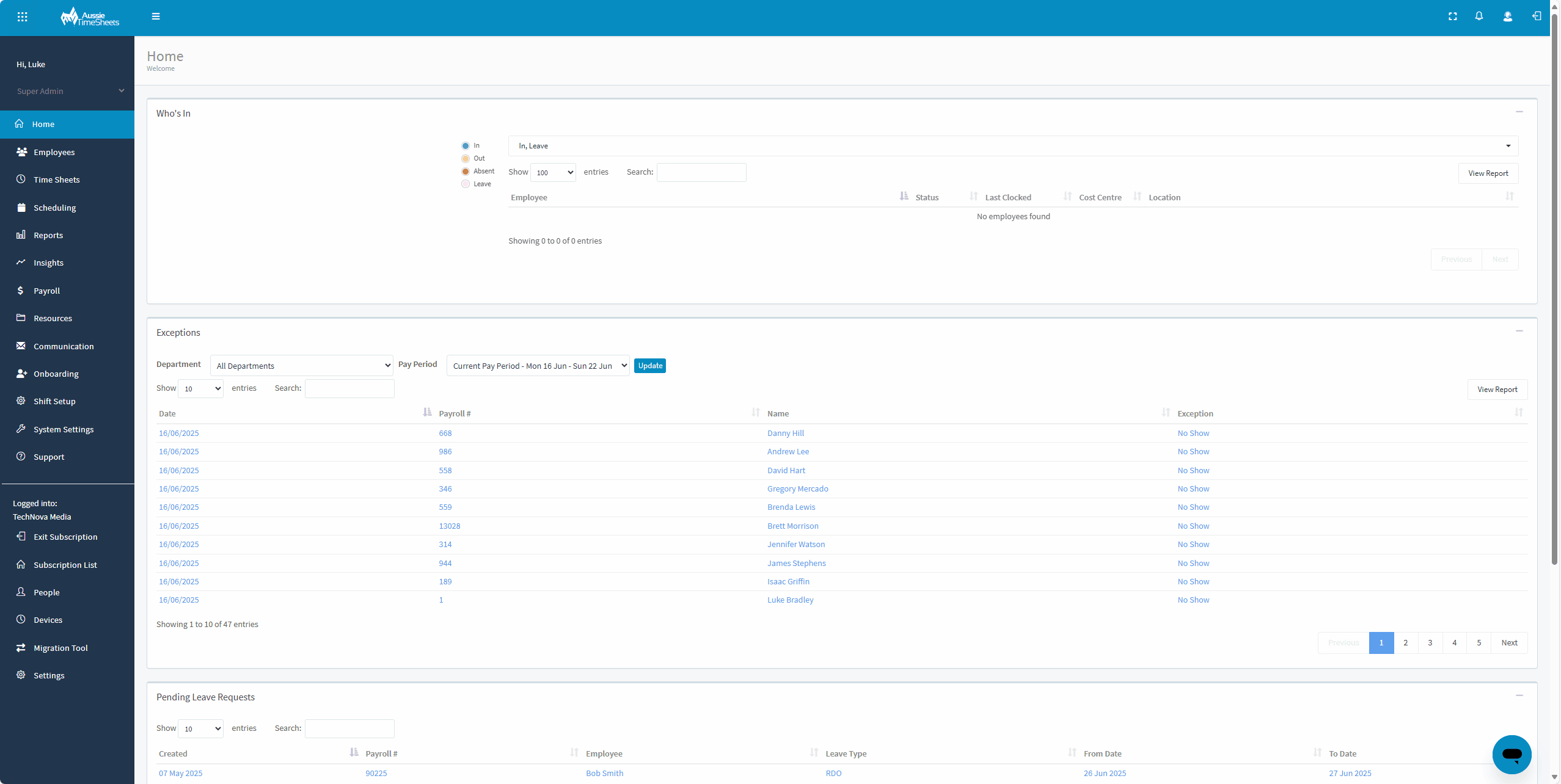 Configuring Departments – Aussie Time Sheets Workforce TNA